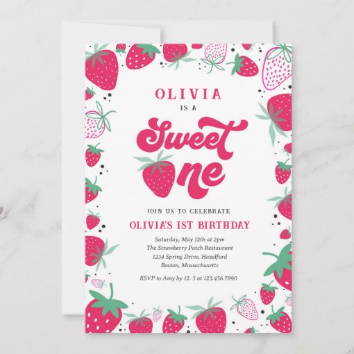 Strawberry Birthday Sweet One Berry 1st Birthday Invitation | Zazzle