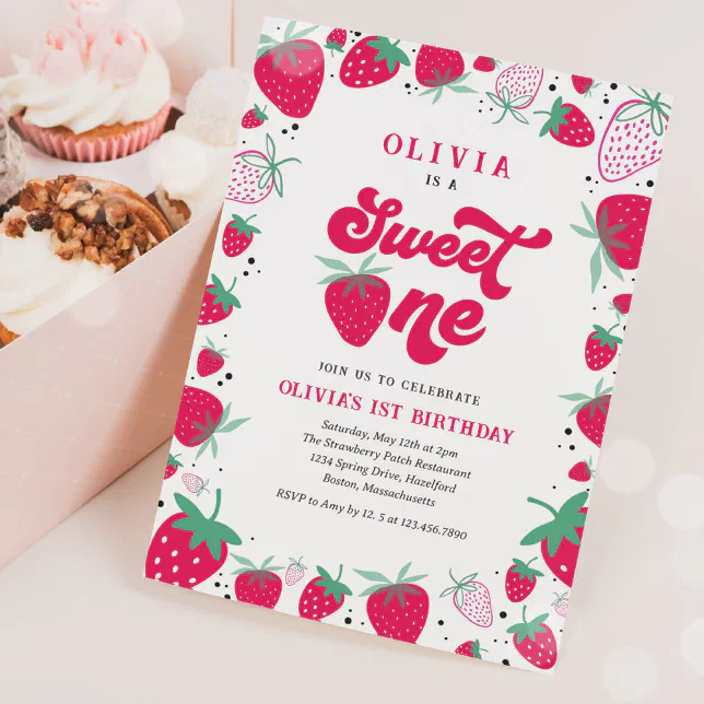 Strawberry Birthday Sweet One Berry 1st Birthday Invitation | Zazzle