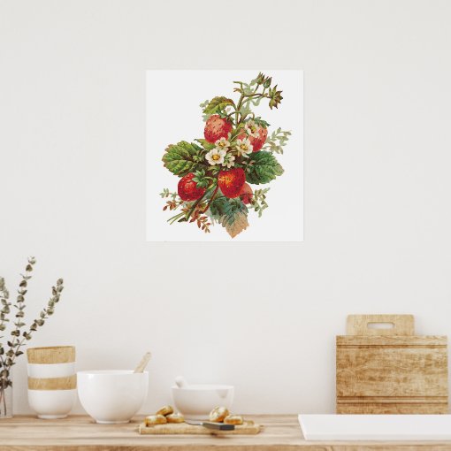 Strawberry Blooms Customizable Poster | Zazzle