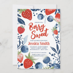 Strawberry Blueberries Berry Sweet Baby Shower Invitation | Zazzle