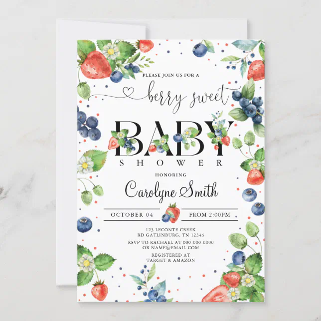 Strawberry Blueberry Berry Sweet Baby Shower Invitation | Zazzle