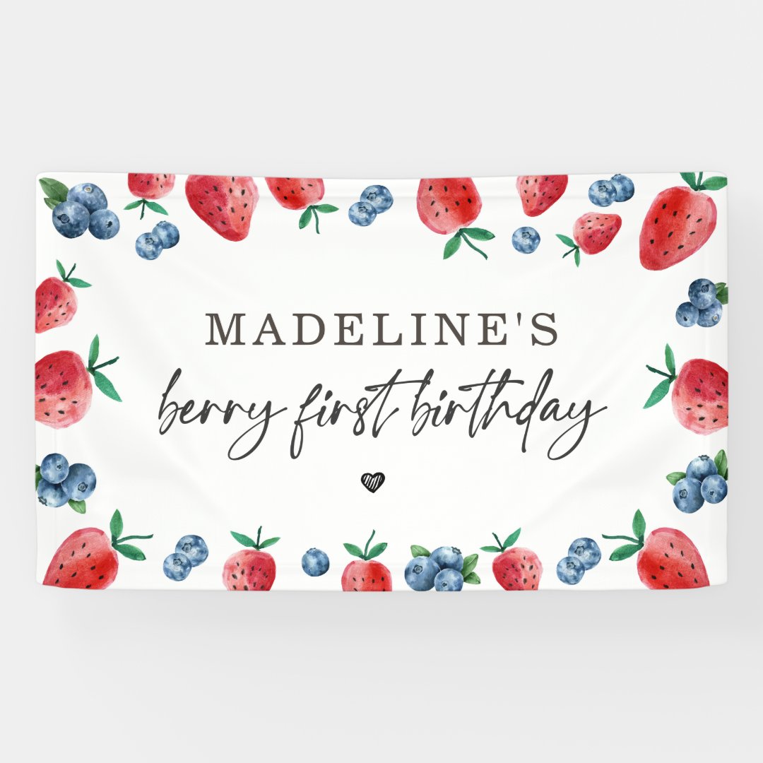 Strawberry Blueberry Berry Sweet Birthday Backdrop Banner | Zazzle