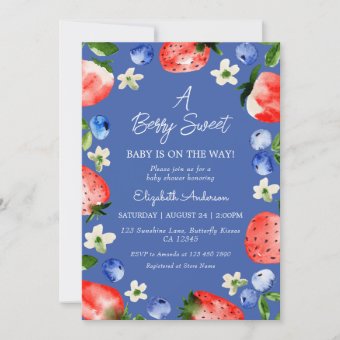 Strawberry Blueberry Berry Sweet Boy Baby Shower Invitation | Zazzle