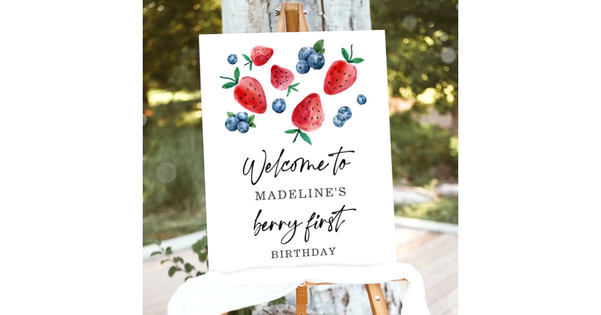 Strawberry Blueberry Sweet Berry Birthday Welcome Poster | Zazzle