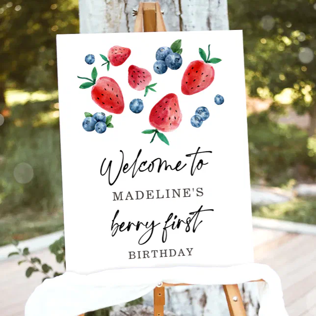 Strawberry Blueberry Sweet Berry Birthday Welcome Poster | Zazzle