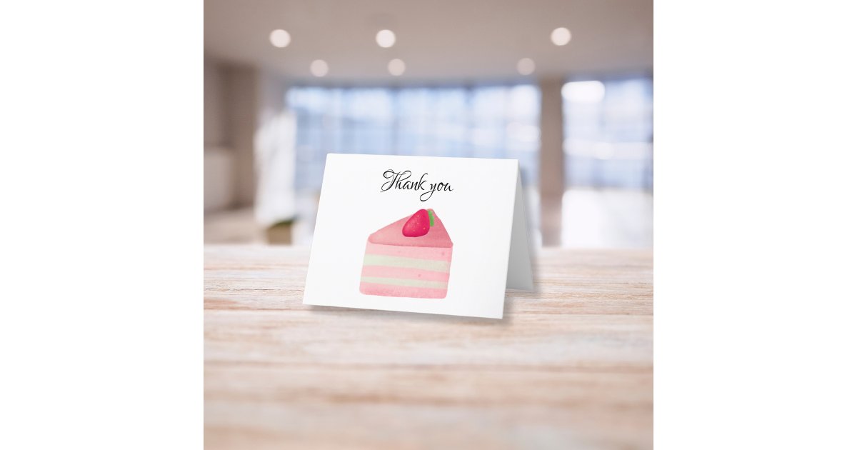 Strawberry cake thank you card | Zazzle