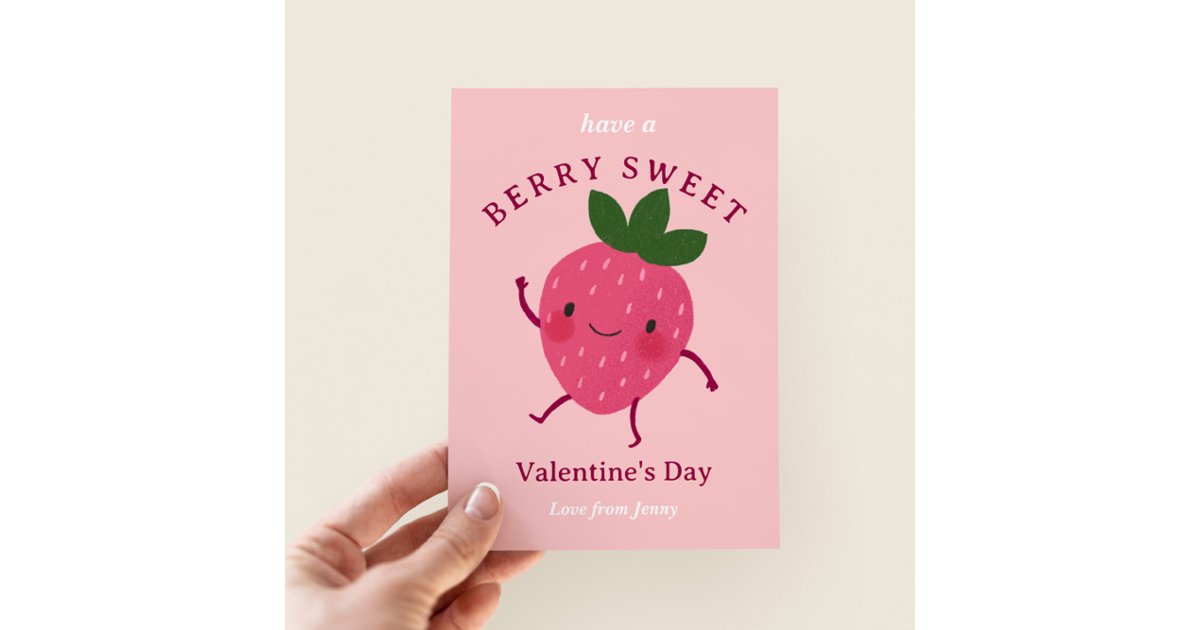 Strawberry Classroom Valentine Note Card | Zazzle