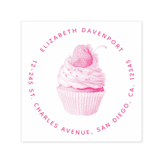 Strawberry Cupcake Sweet Dessert Address Self-inking Stamp | Zazzle