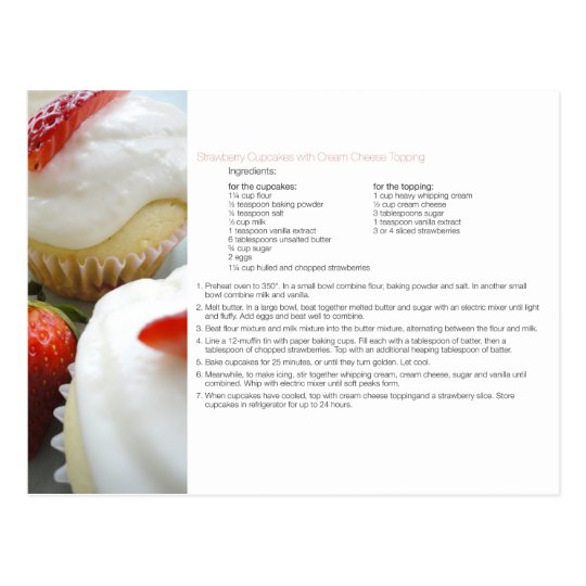 Strawberry Cupcakes Recipe Card Postcard | Zazzle.com