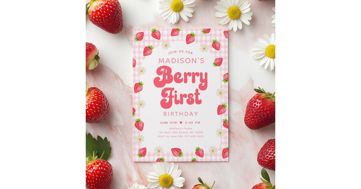 Strawberry Daisy Berry First Birthday Invitation | Zazzle