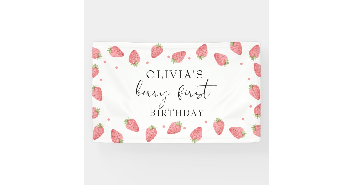 Strawberry First Birthday 1st Berry Sweet Banner | Zazzle