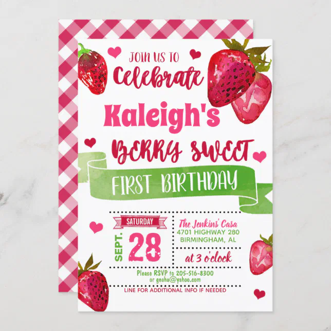Strawberry First Birthday Invitation | Zazzle