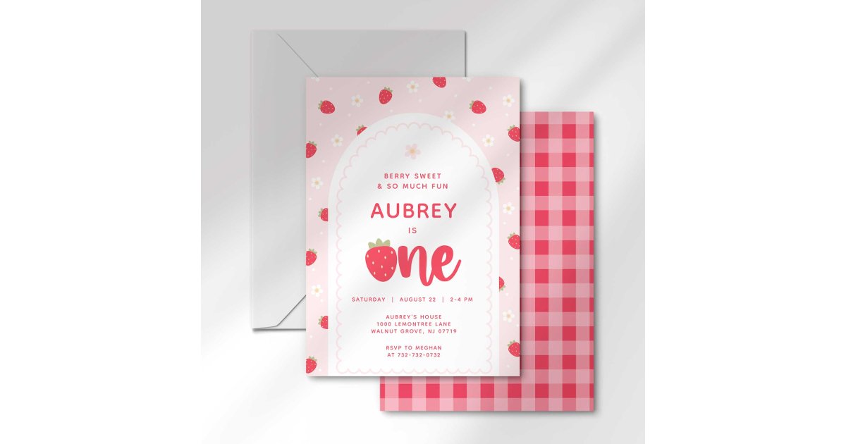 Strawberry First Birthday Invitation | Zazzle