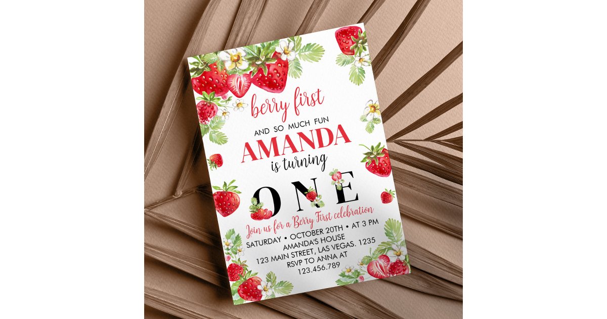 Strawberry First Birthday Invitation | Zazzle