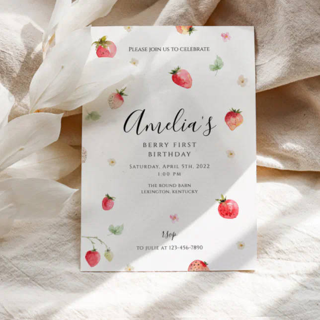 Strawberry First Birthday Invitation | Zazzle