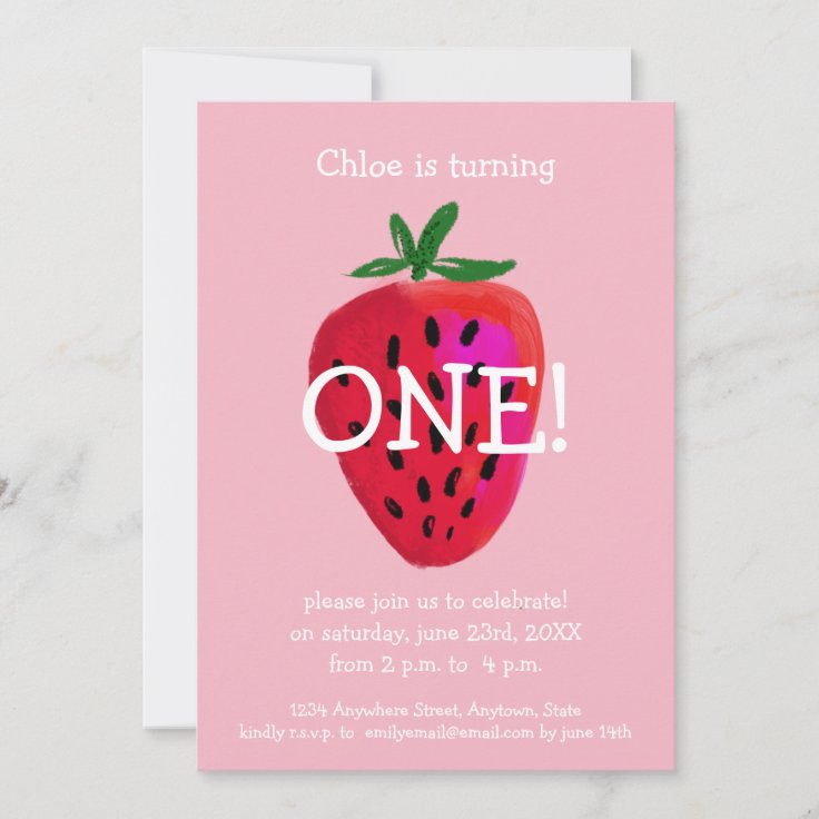 Strawberry First Birthday Invitation | Zazzle