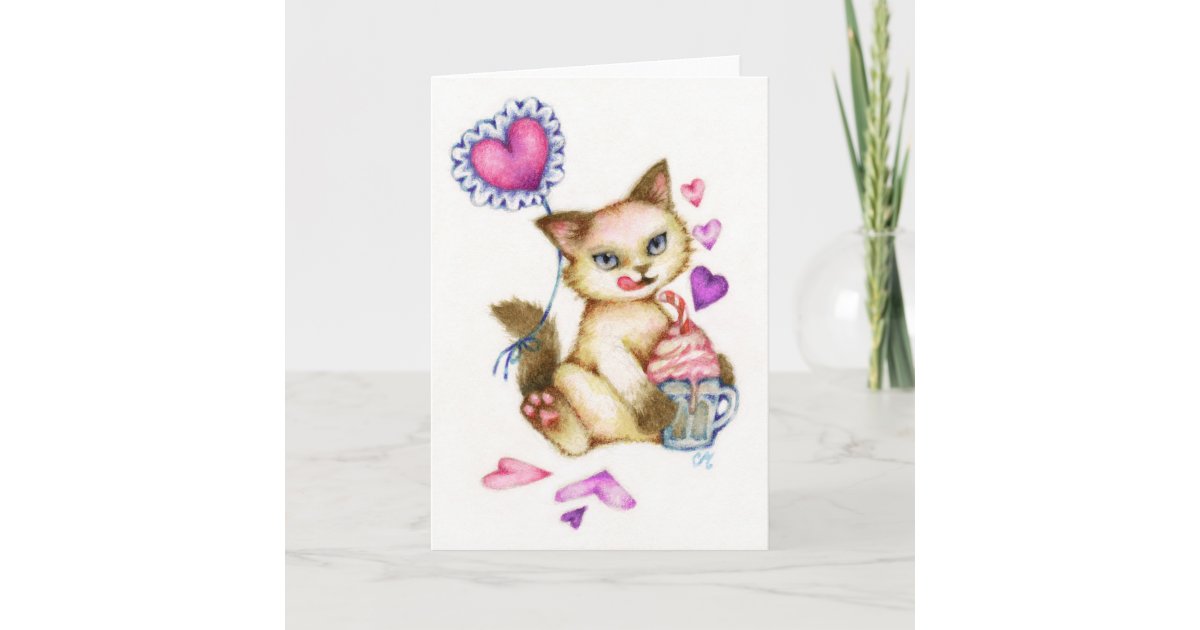 Strawberry Float - Siamese Valentine Cat Art Card | Zazzle