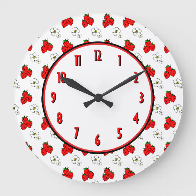 Strawberry Flower Retro Kitchen Wall Clock | Zazzle