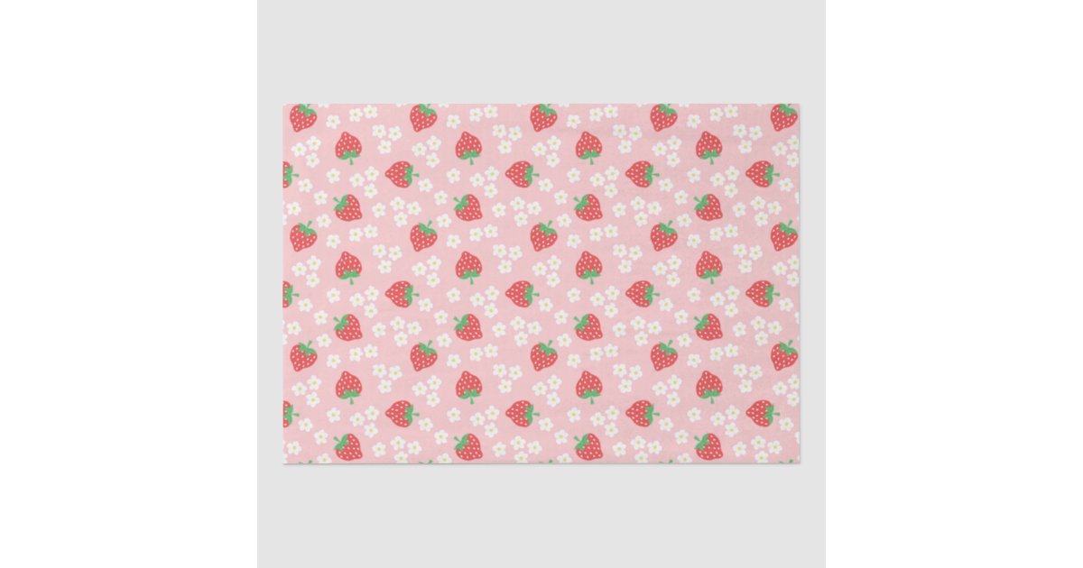 Strawberry Flowers Pink Pattern Tissue Paper | Zazzle