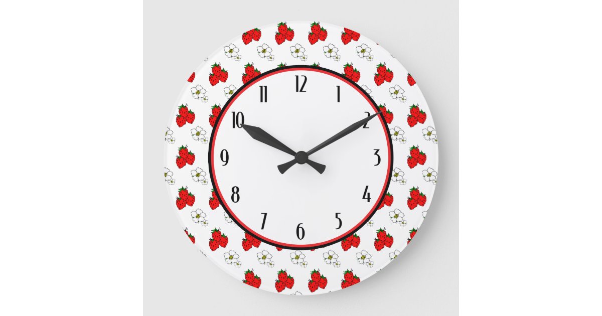 Strawberry Flowers Retro Kitchen Wall Clock | Zazzle