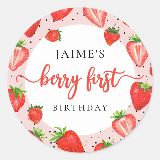 Strawberry Girl 1st Birthday Berry First Birthday Classic Round Sticker ...