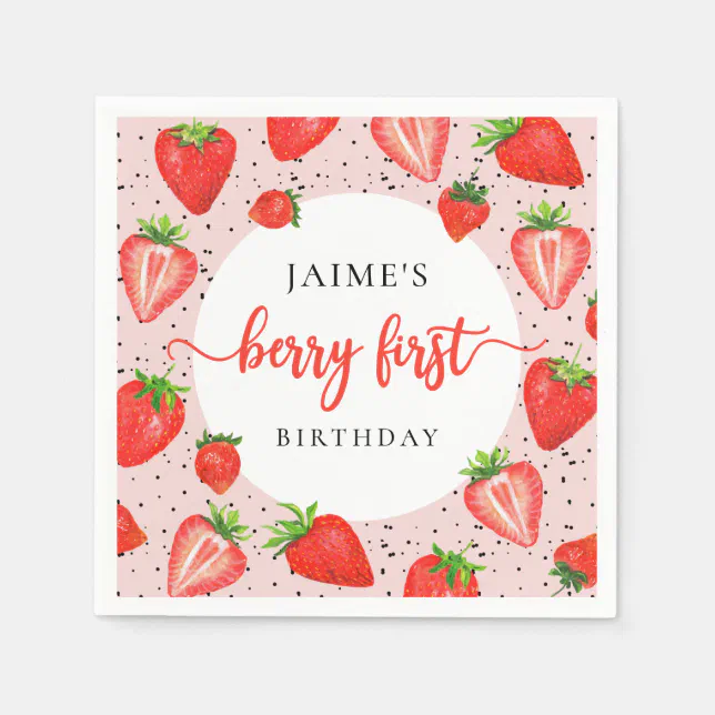 Strawberry Girl 1st Birthday Berry First Birthday Napkins | Zazzle