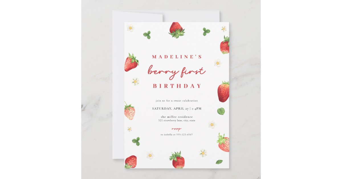 Strawberry Girl Berry First Birthday Invitation | Zazzle