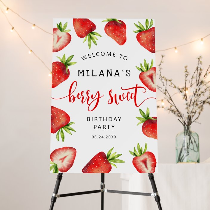 Strawberry Girl Birthday Berry Sweet Welcome Sign | Zazzle.com