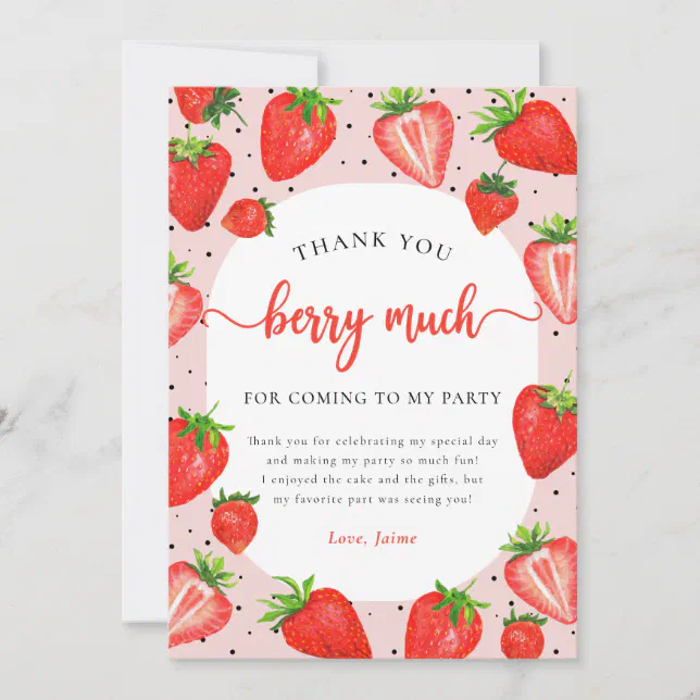 Strawberry Girl Birthday Thank You Berry Much Card | Zazzle