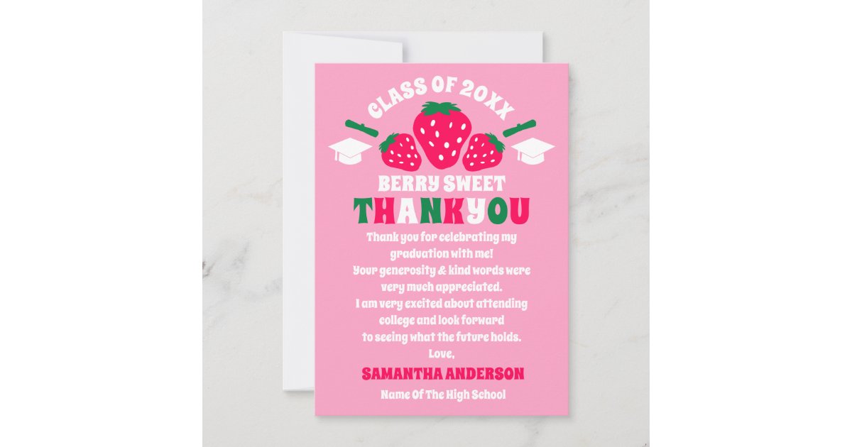 Strawberry Graduation Thank You Card | Zazzle