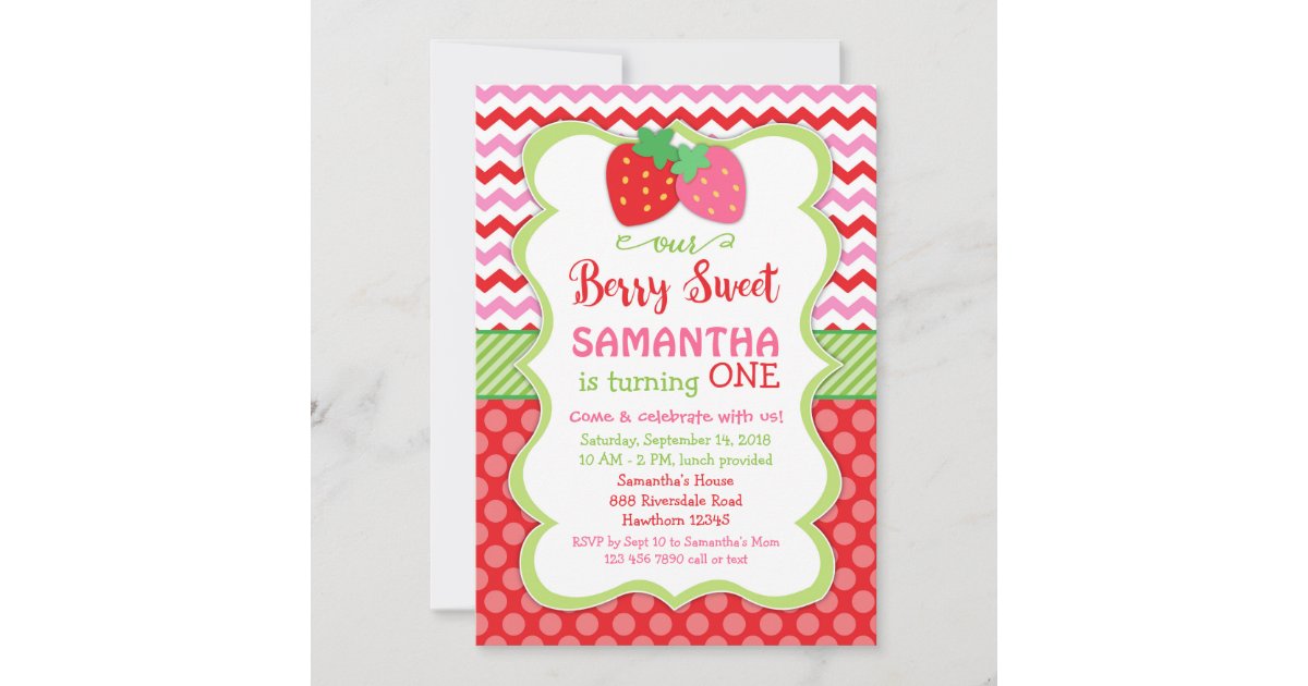 strawberry invitation, strawberry birthday invite | Zazzle