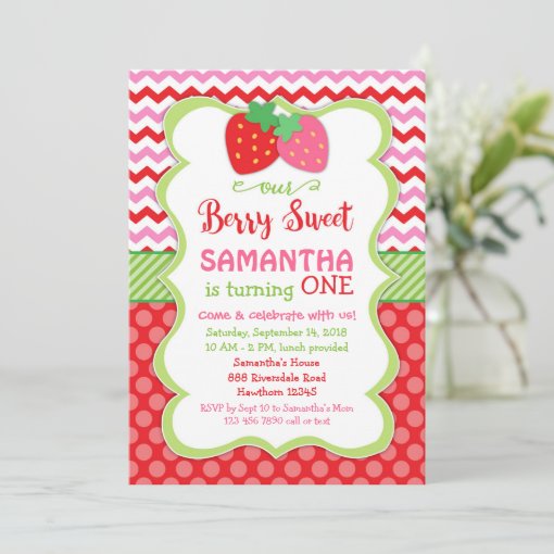strawberry invitation, strawberry birthday invite | Zazzle