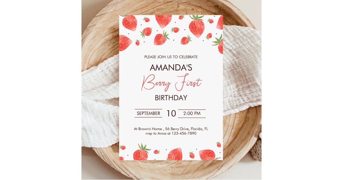 Strawberry Invite, Berry First Birthday Invitation | Zazzle