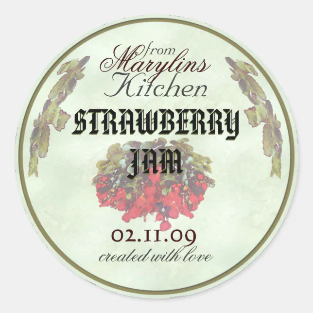 Strawberry Jam canning jar labels1 Classic Round Sticker | Zazzle