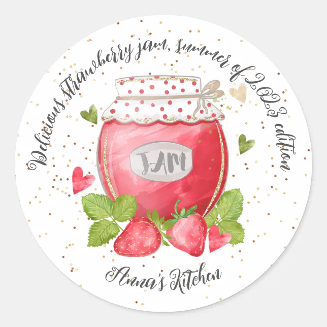 Strawberry jam, cute classic round sticker | Zazzle