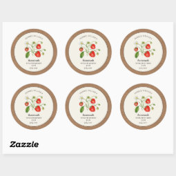 Strawberry Jam Jar Kraft paper border Classic Round Sticker | Zazzle