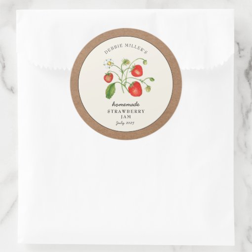 Strawberry Jam Jar Kraft paper border Classic Round Sticker | Zazzle
