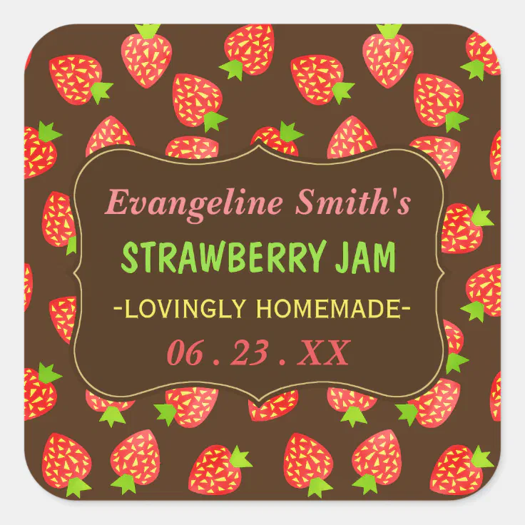 Strawberry Jam Jar Pretty Custom Strawberries Square Sticker | Zazzle