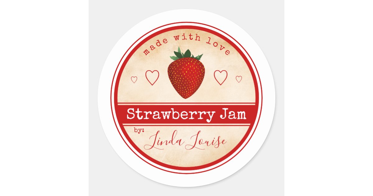 strawberry jam labels classic round sticker | Zazzle