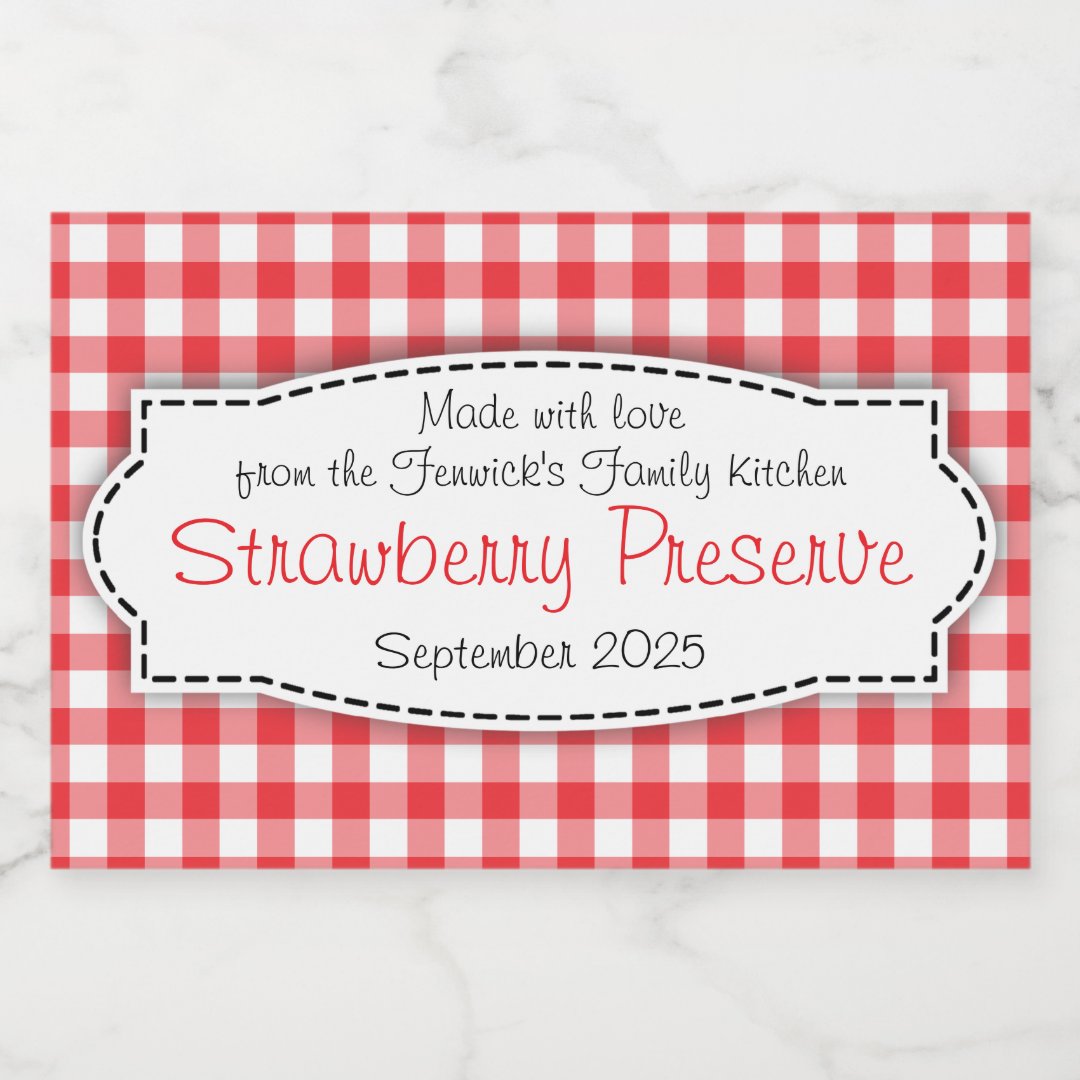 Strawberry jam preserves checked label | Zazzle