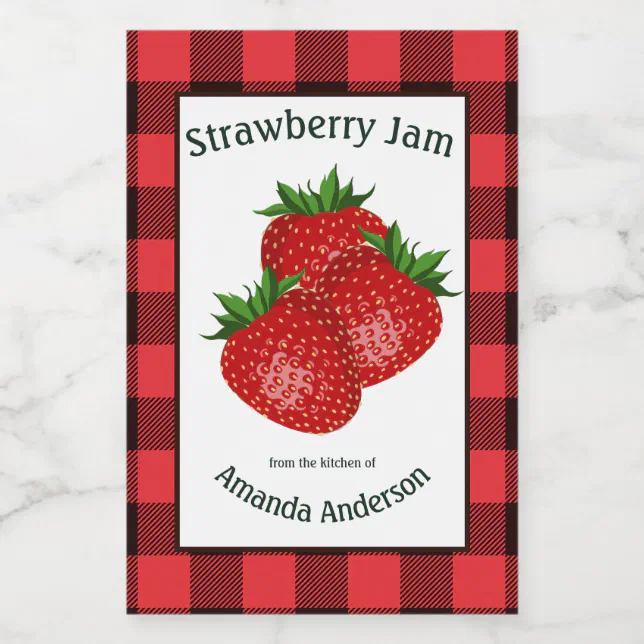 Strawberry Jam Preserves Plaid V Food Label | Zazzle