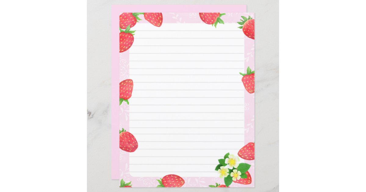 Strawberry Lined Pink Stationery Paper | Zazzle