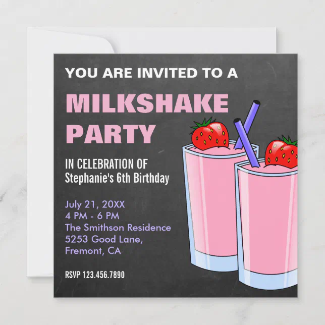 Strawberry Milkshake Chalkboard Birthday Party Invitation | Zazzle