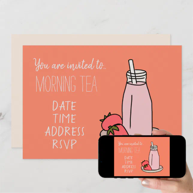 Strawberry Milkshake retro pink Morning tea Invitation | Zazzle