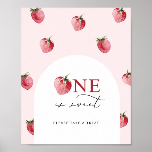 Strawberry one is sweet take a treat birthday poster | Zazzle