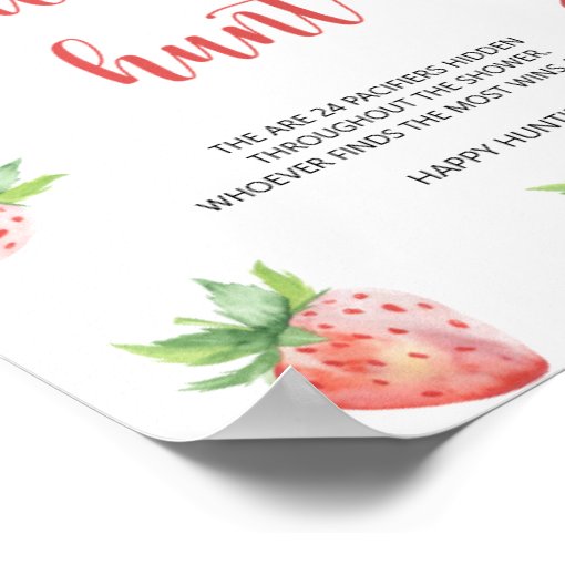 Strawberry - pacifier hunt baby shower game poster | Zazzle