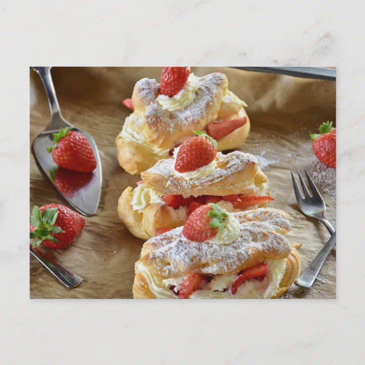 Strawberry pastry dessert sweets postcrossing postcard | Zazzle