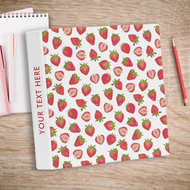 Strawberry Pattern 3 Ring Binder | Zazzle