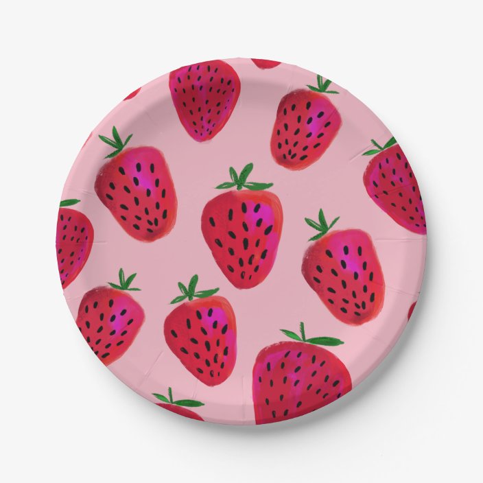 Strawberry Pattern Party Paper Plates | Zazzle.com