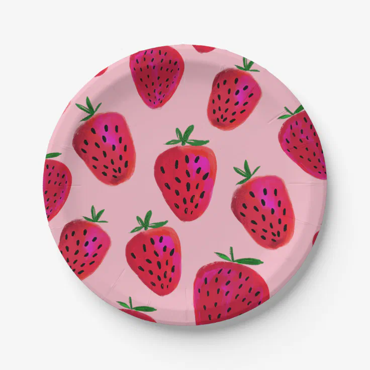 Strawberry Pattern Party Paper Plates | Zazzle